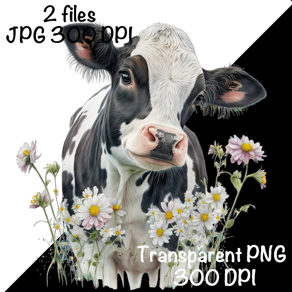 Dairy Milk Cow Watercolor Clipart Highland Cow Daisy Flowers - Etsy