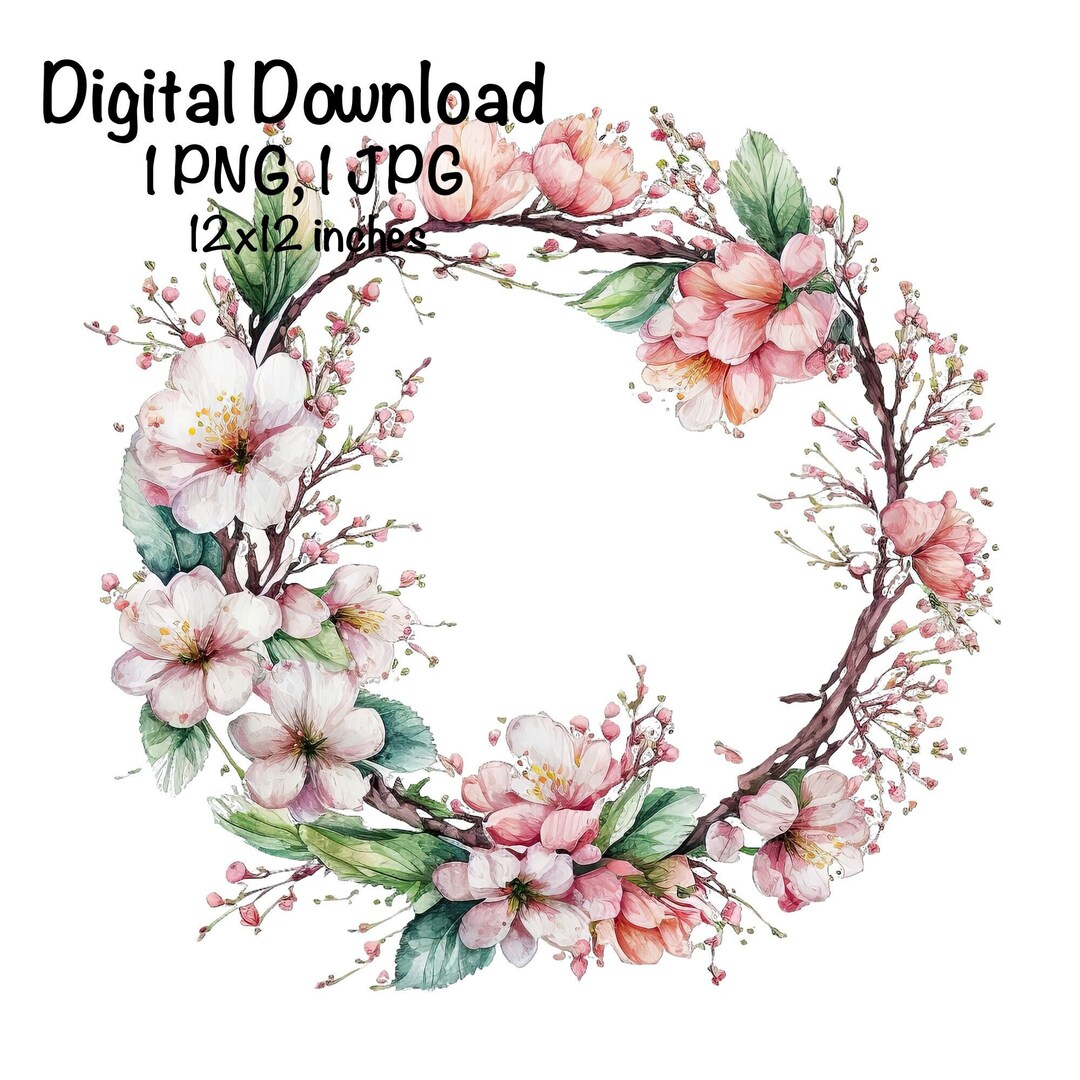 Beautiful Cherry Blossom Wreath Watercolor Clipart Flowers Wreath PNG ...