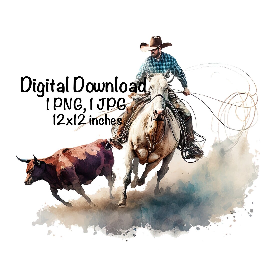 Cowboy Roping Horse Cow Western Country Clipart PNG Commercial Use ...