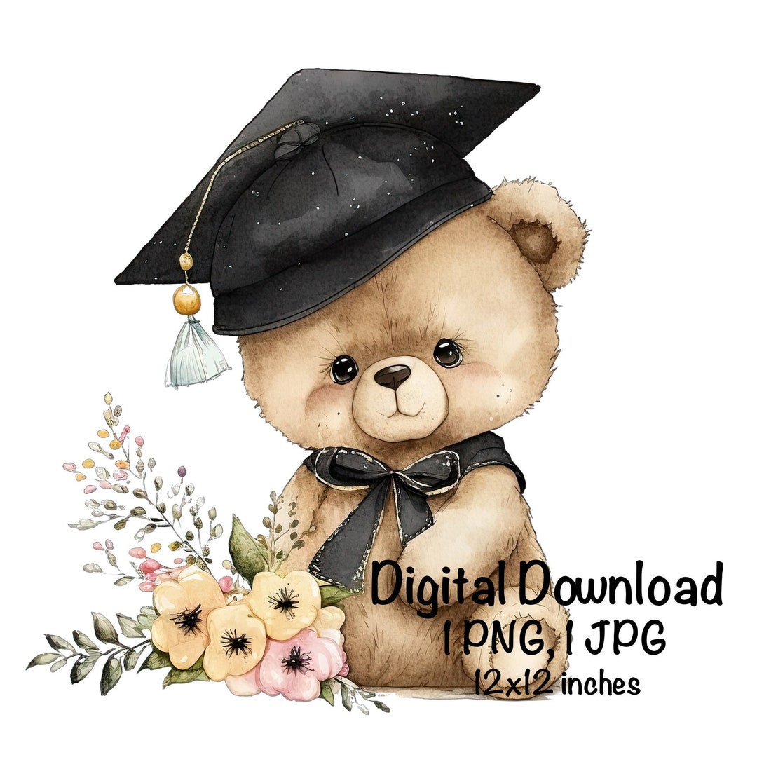 Graduation Teddy Bear Watercolor College High School Graduation Clipart ...