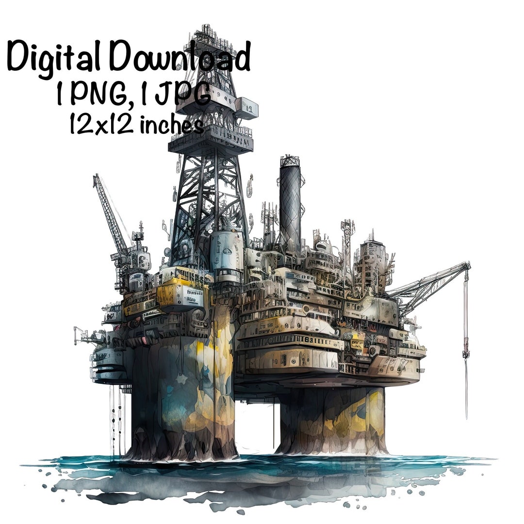 Oil Platform Watercolor Oilfield Clipart Oil Rig Well PNG Commercial ...