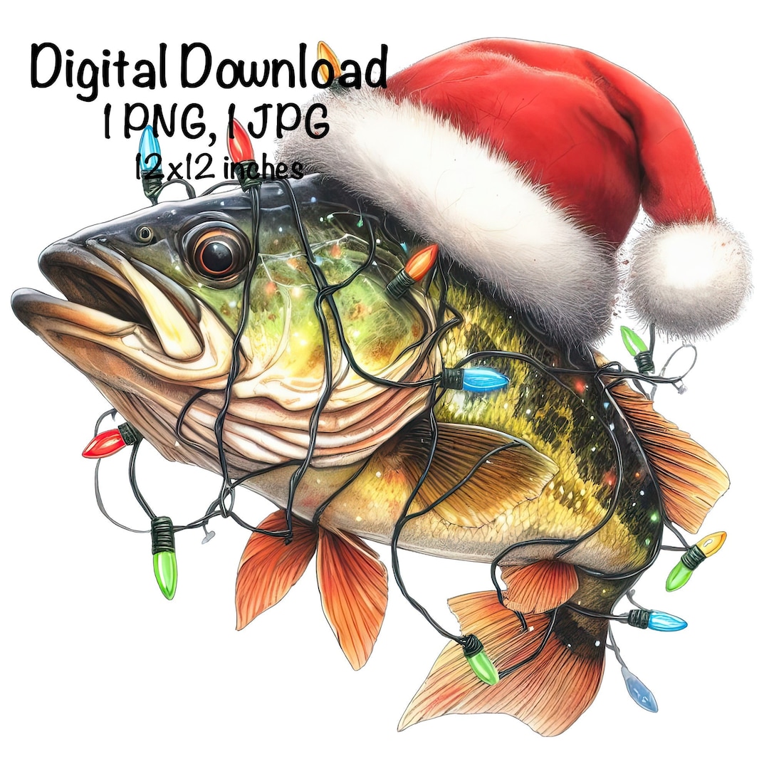 Funny Christmas Bass Fish PNG Saltwater Fish Clipart Santa Bass Fish ...