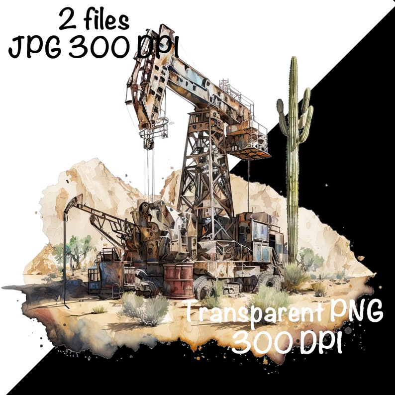 Oil Rig Drilling Watercolor Oilfield Clipart Oil Well PNG Commercial ...