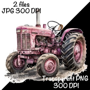 Pink Farm Tractor Watercolor Farm Tractor Girls Clipart Wall Art Farm ...