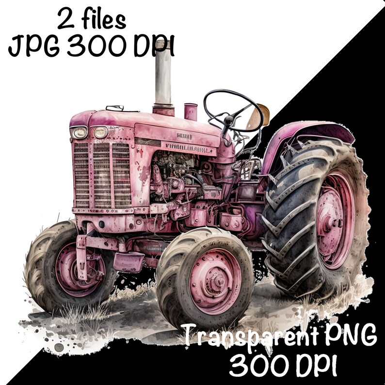 Pink Farm Tractor Watercolor Farm Tractor Girls Clipart Wall - Etsy