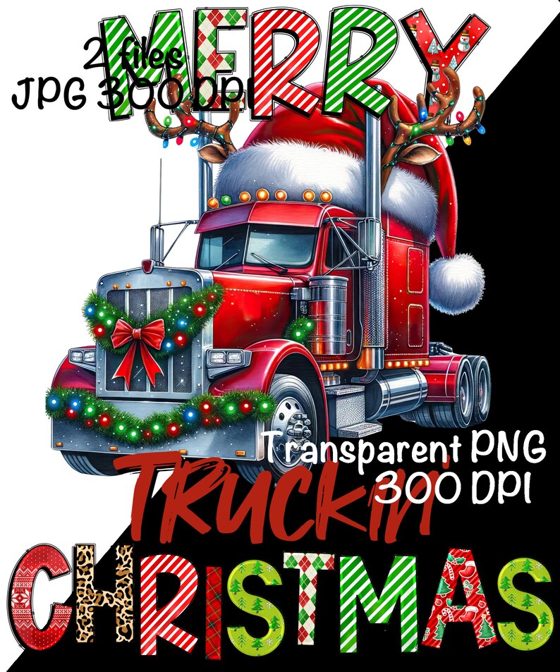 Merry Truckin' Christmas Semi Trailer Truck PNG | Semi Truck ...