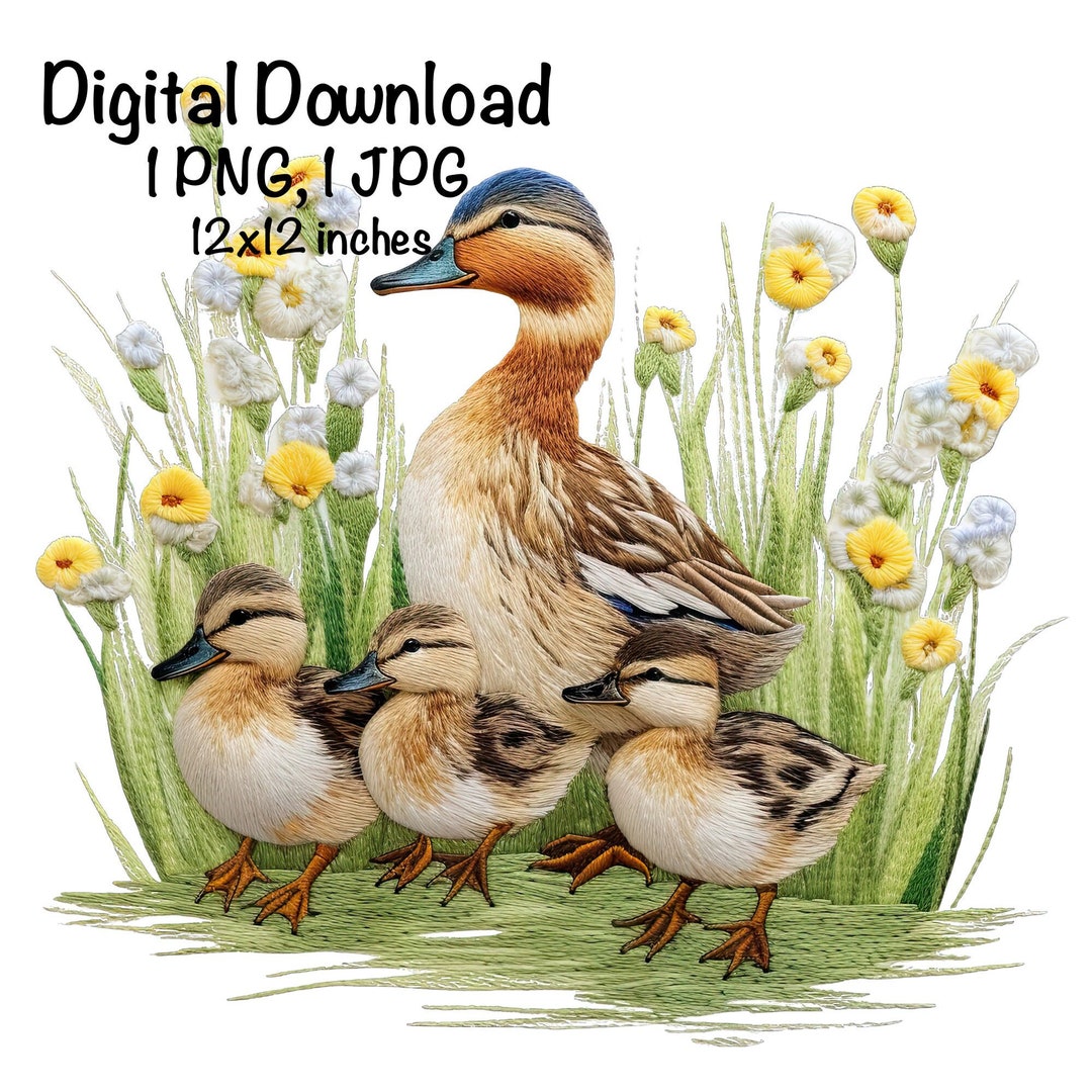 Duck and Ducklings Embroidery PNG Wild Duck Clipart Mallard Duck PNG ...