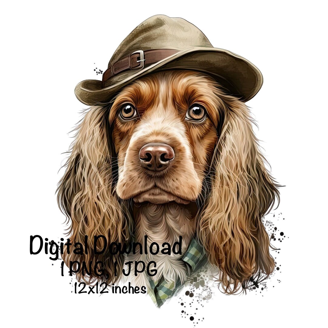 Cute English Cocker Spaniel Watercolor Clipart Cocker Dog Wearing a Hat ...