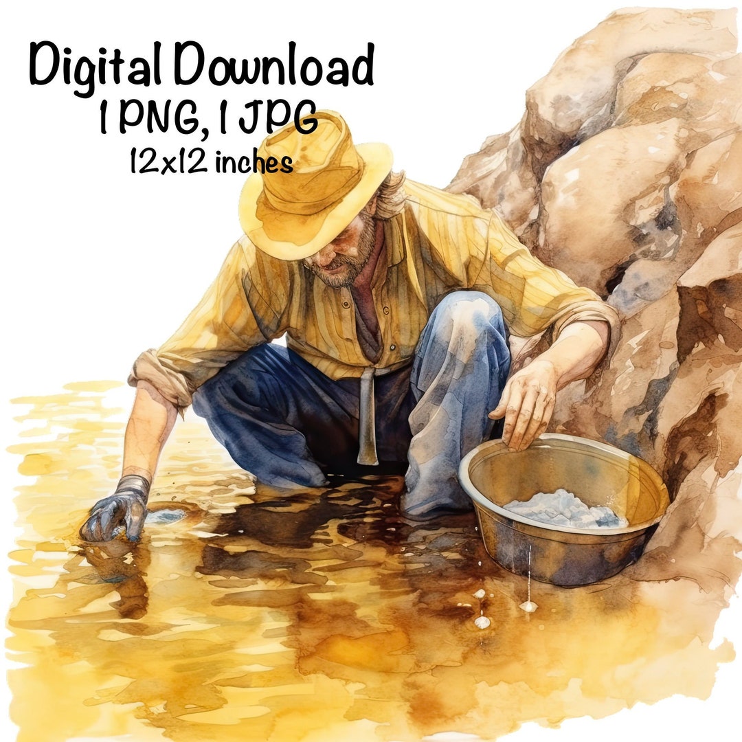 Gold Panning PNG Gold Mining Clipart Outdoor Gold Panning Watercolor ...