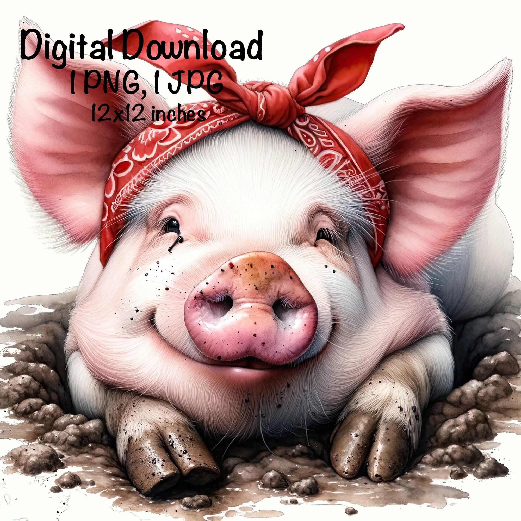 Farm Pig Watercolor Clipart Cute Farm Pig Red Bandana Baby Pig PNG ...