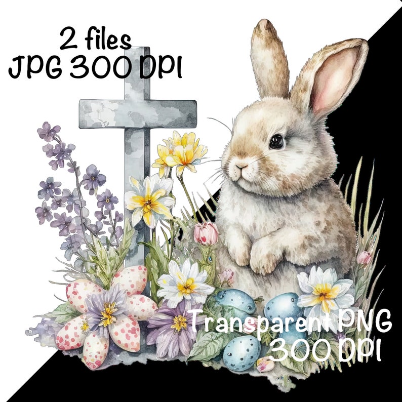 Easter Bunny Cross Watercolor Floral Clipart Easter - Etsy