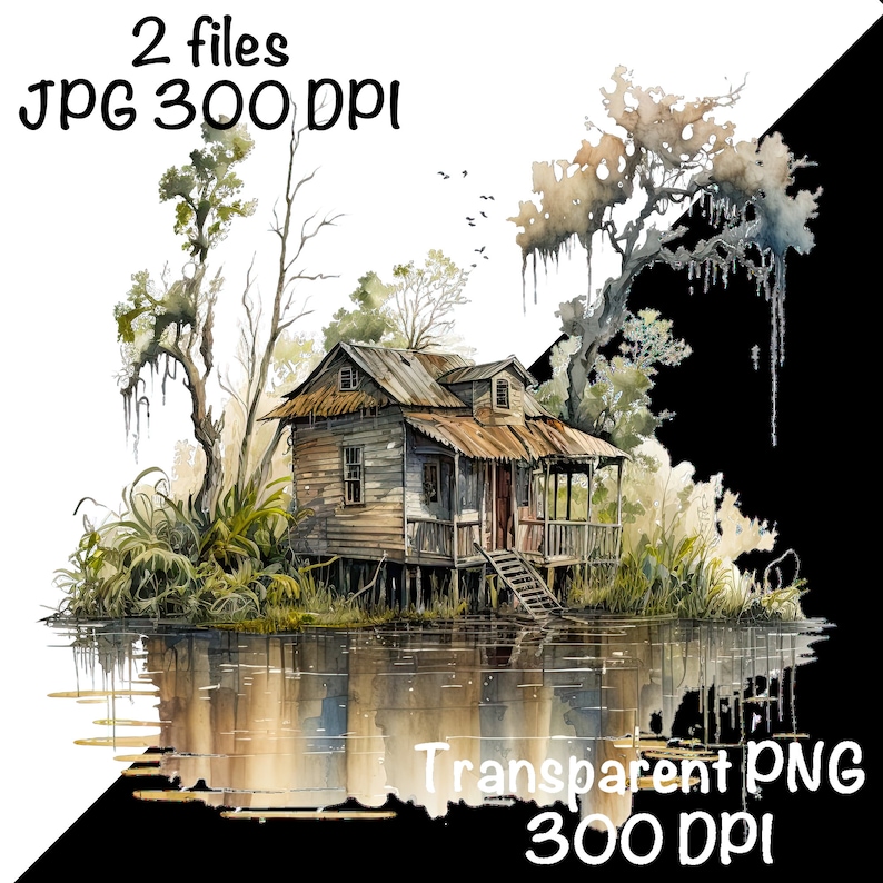 Old Shack on the Bayou Watercolor Swamp Boys Girls Clipart Wall Art ...