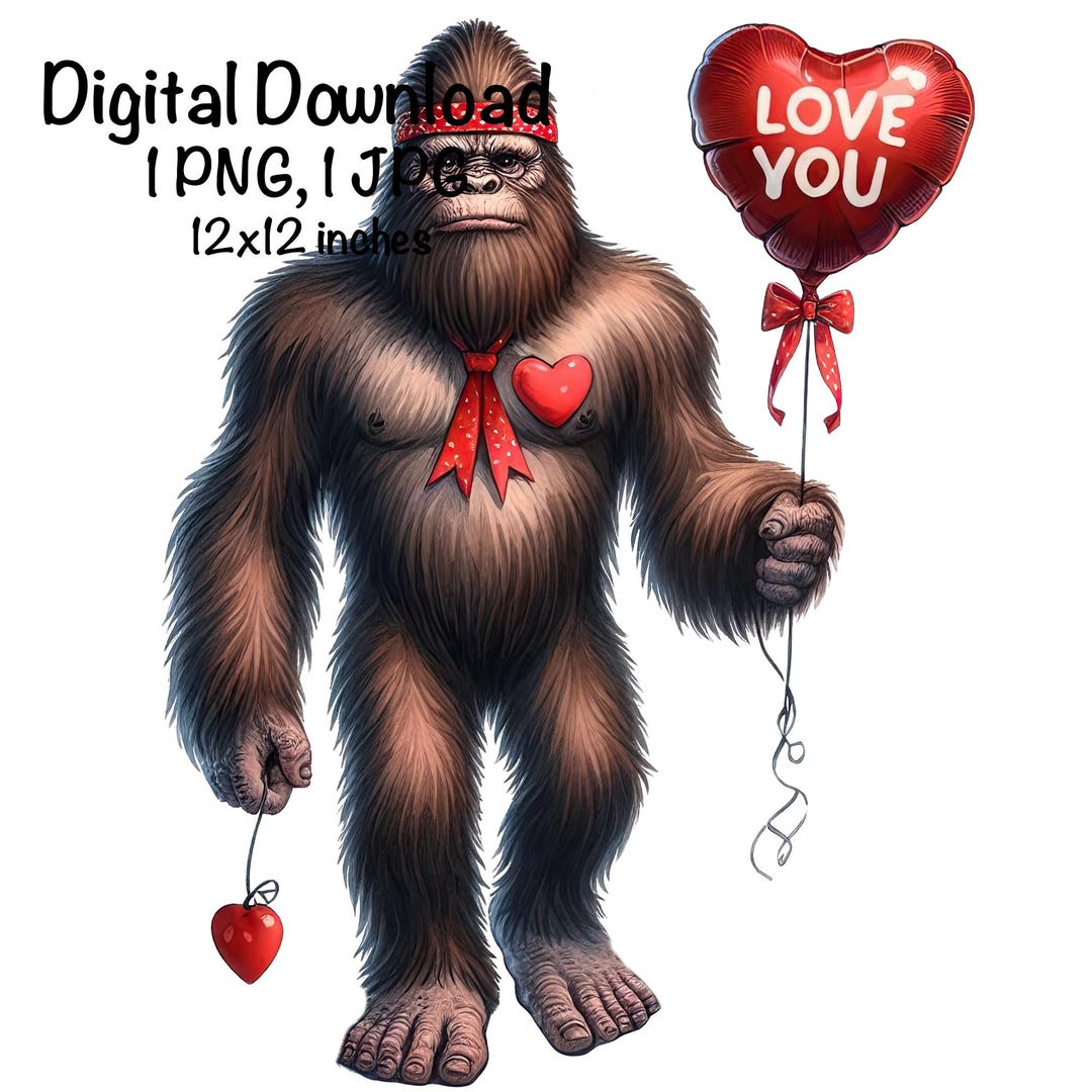 Valentine Bigfoot PNG, Bigfoot Sublimation, Bigfoot Love PNG, Sasquatch Squatch Clipart, Digital ...