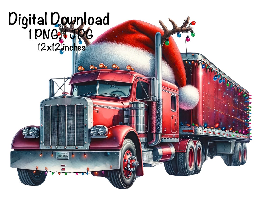 Merry Christmas Semi Trailer Truck PNG Watercolor Semi Truck Boys ...