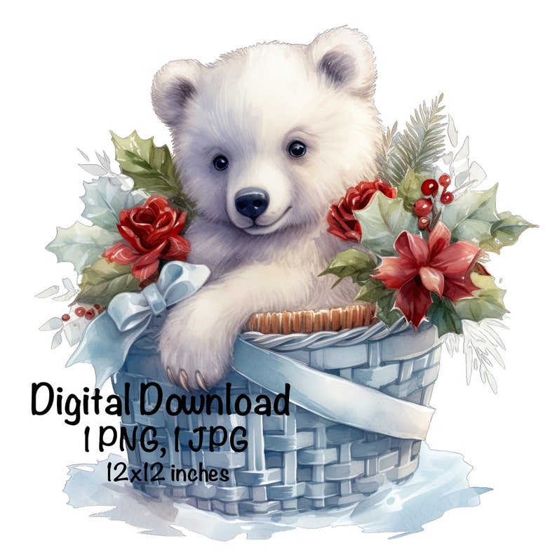 Polar Bear Watercolor Clipart North Pole Bear Christmas - Etsy