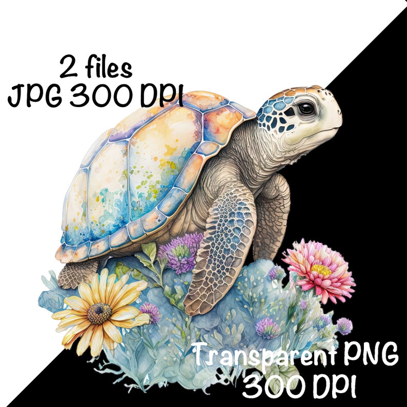 Sea Turtle Watercolor Clipart Ocean Sea Animals Spring Flowers - Etsy