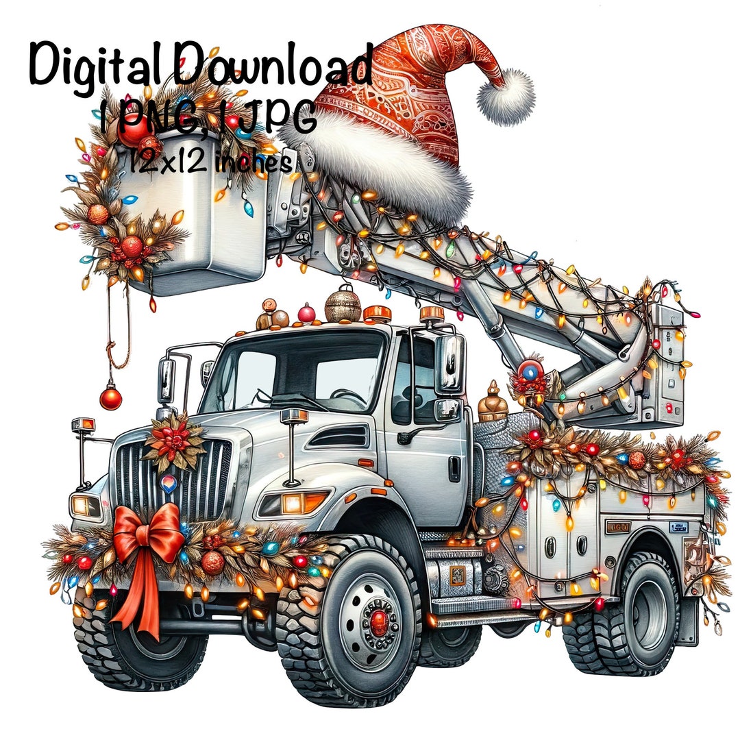 Merry Christmas Bucket Truck PNG Watercolor Lineman Electrician Boys ...