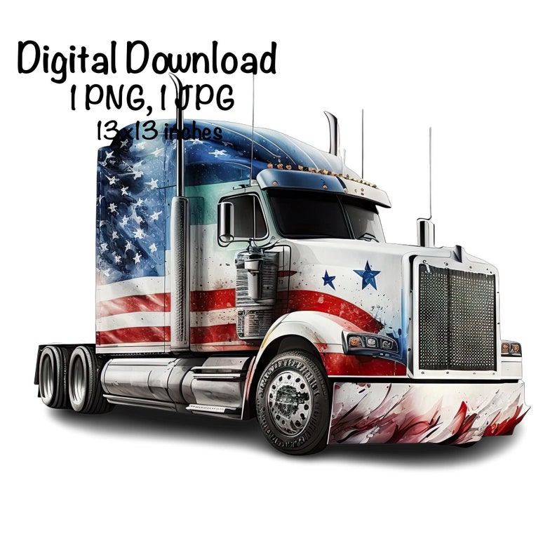 Semi Truck Watercolor Flat Bed US Flag Trucks Boys Clipart - Etsy