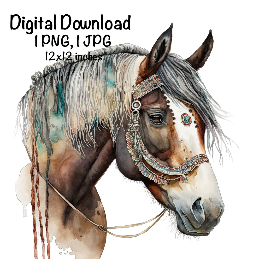 Horse Watercolor Clipart Western Aztec Horse PNG Commercial Use Western ...