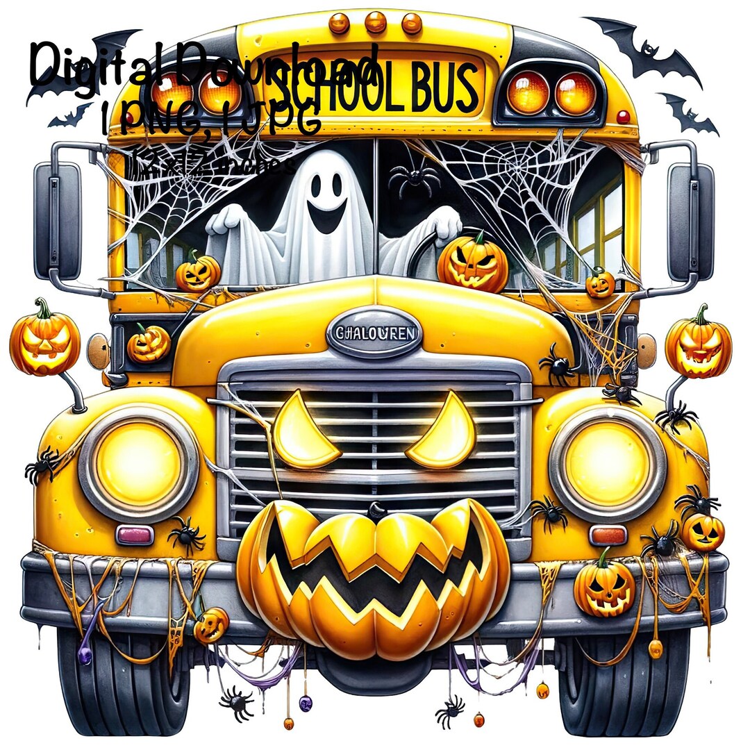 Halloween School Bus PNG Spooky School Bus Driver Vehicle Bus Clipart ...