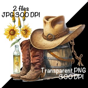 Cowboy Boots Hat Barrel Watercolor Country Cowboy Clipart PNG ...