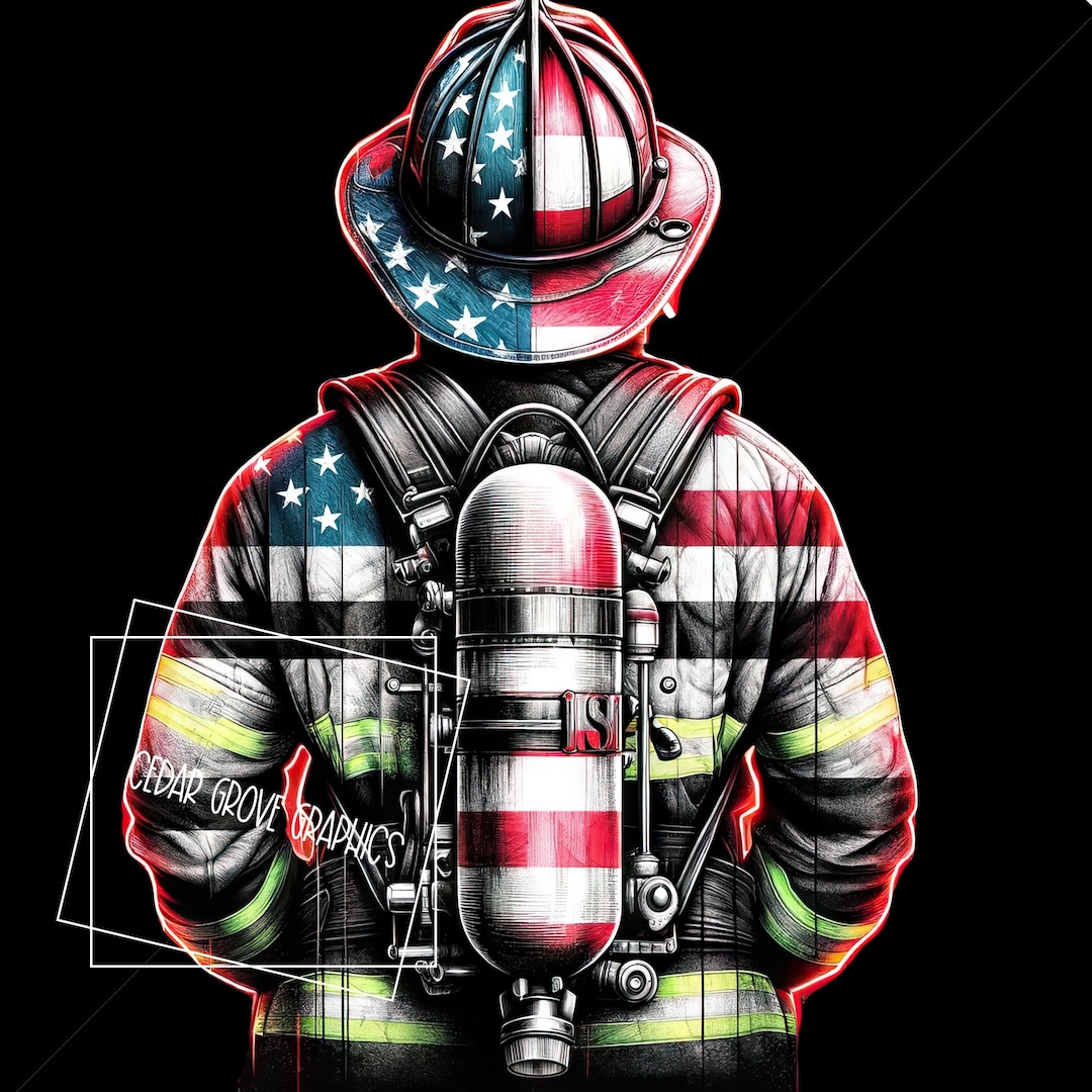 Neon Firefighter Flag PNG | Patriotic USA Fireman Flag Clipart ...