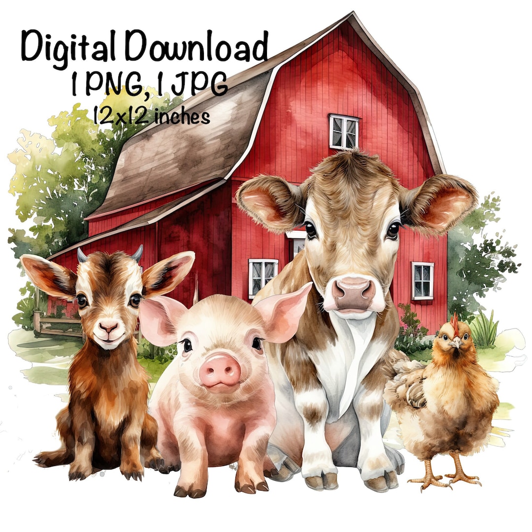 Farm Sublimation Png, Cow Pig Goat Chicken Red Barn PNG, Farmhouse Png ...