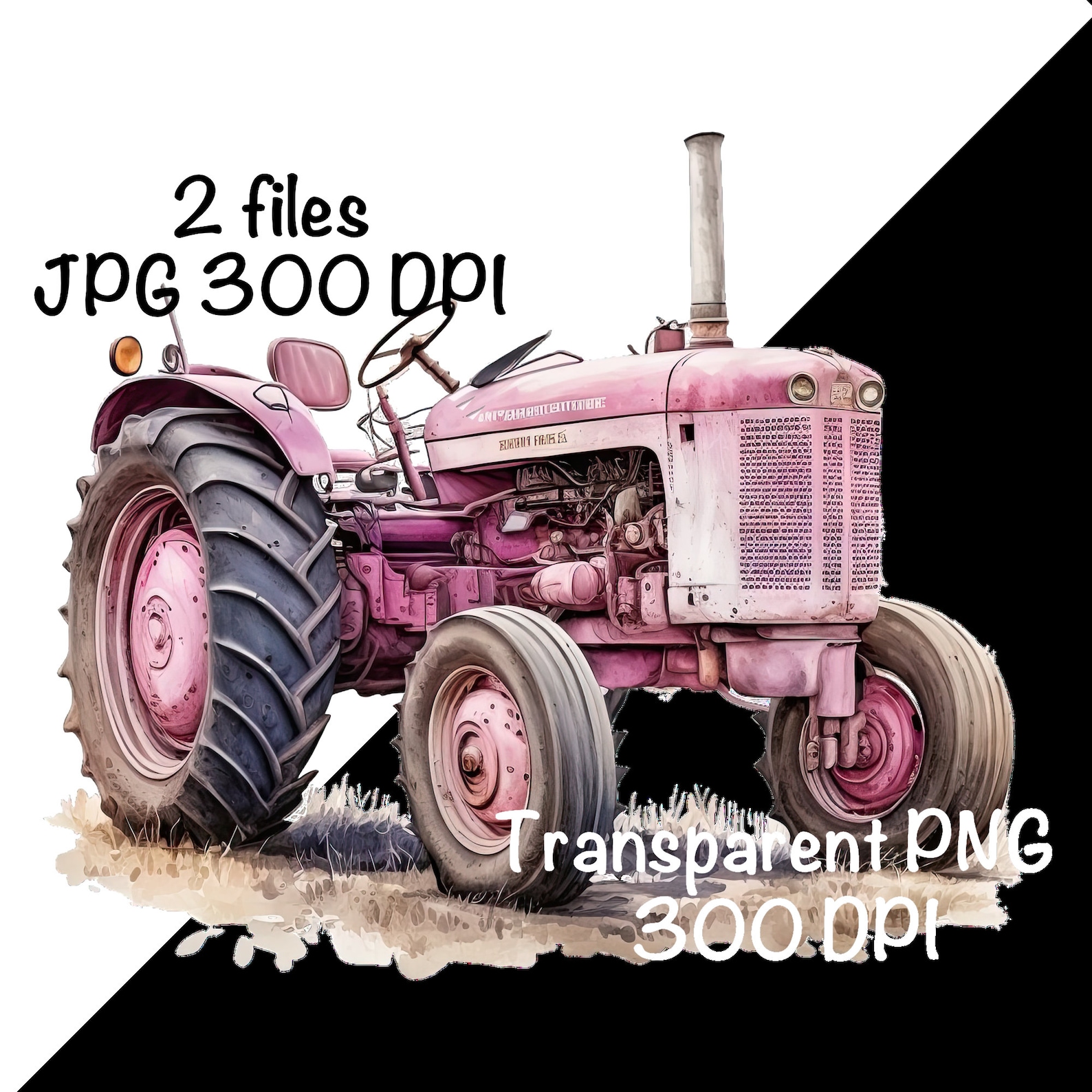Pink Farm Tractor Watercolor Farm Tractor Girls Clipart Wall Art Farm ...