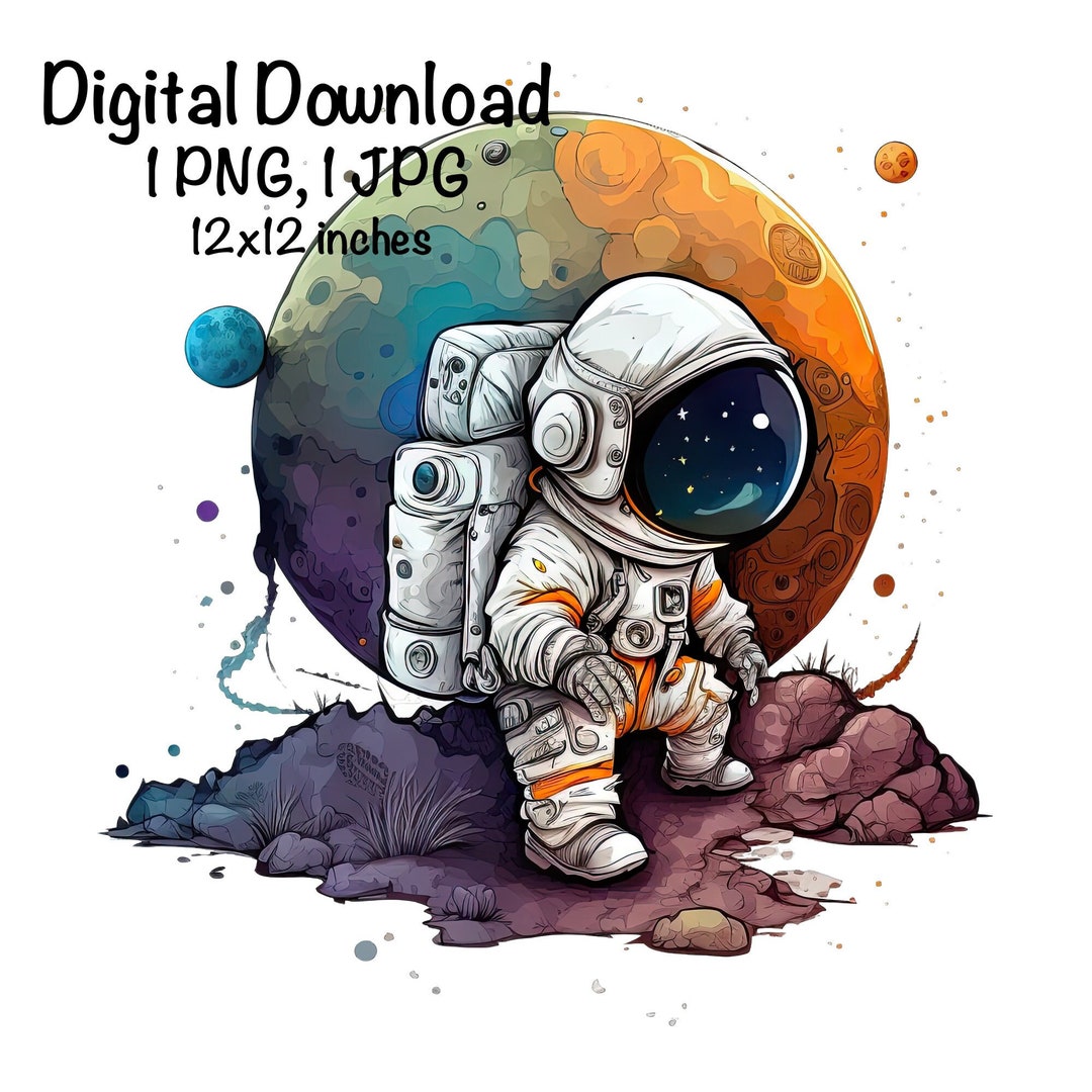 Space Astronaut Watercolor Clipart Outer Space Planets - Etsy