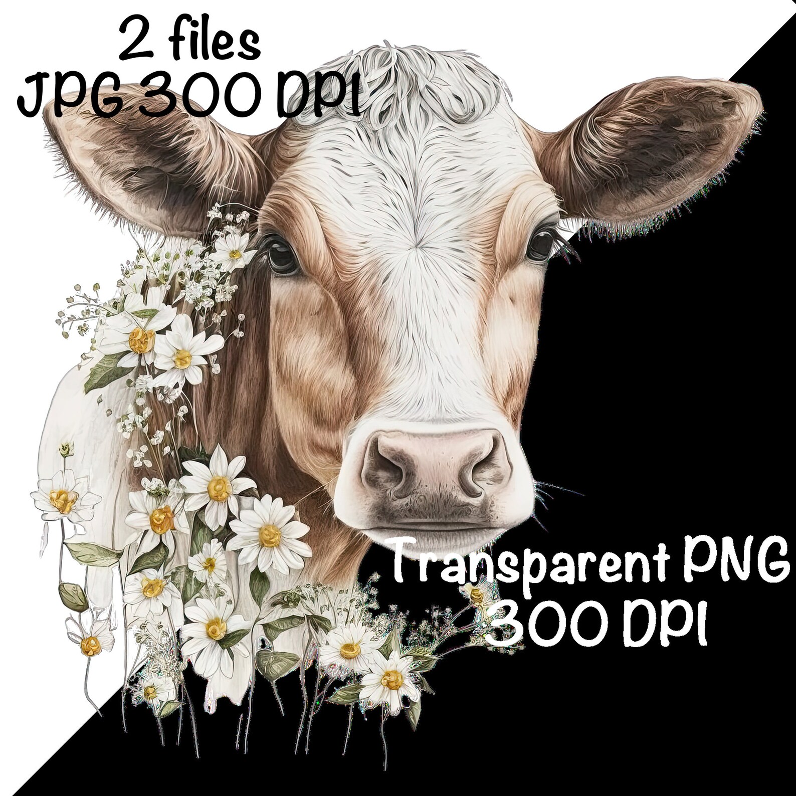 Dairy Milk Cow Watercolor Clipart Highland Cow Daisy Flowers - Etsy