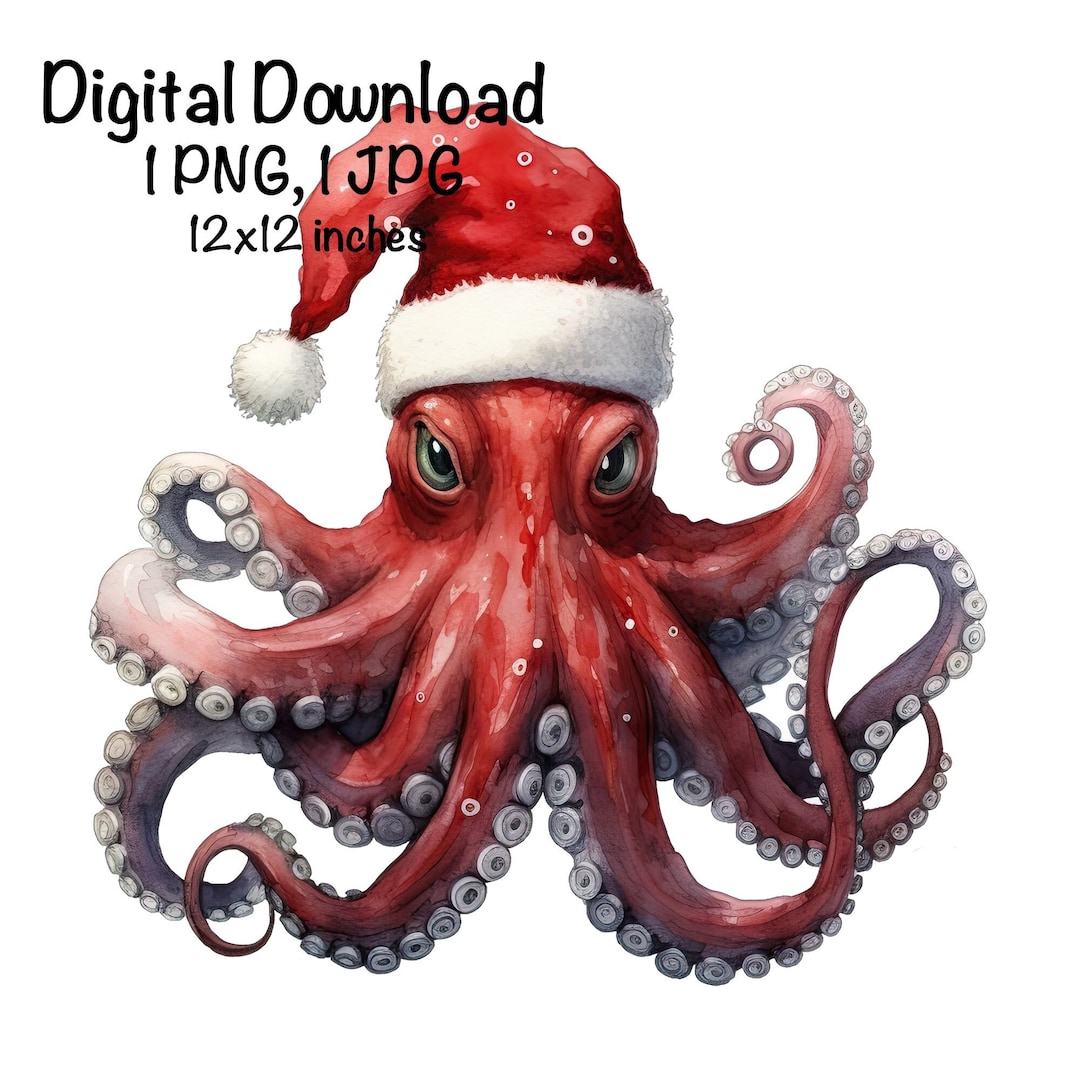 Christmas Octopus PNG Ocean Animals Sea Octopus PNG Santa Hat Octopus ...