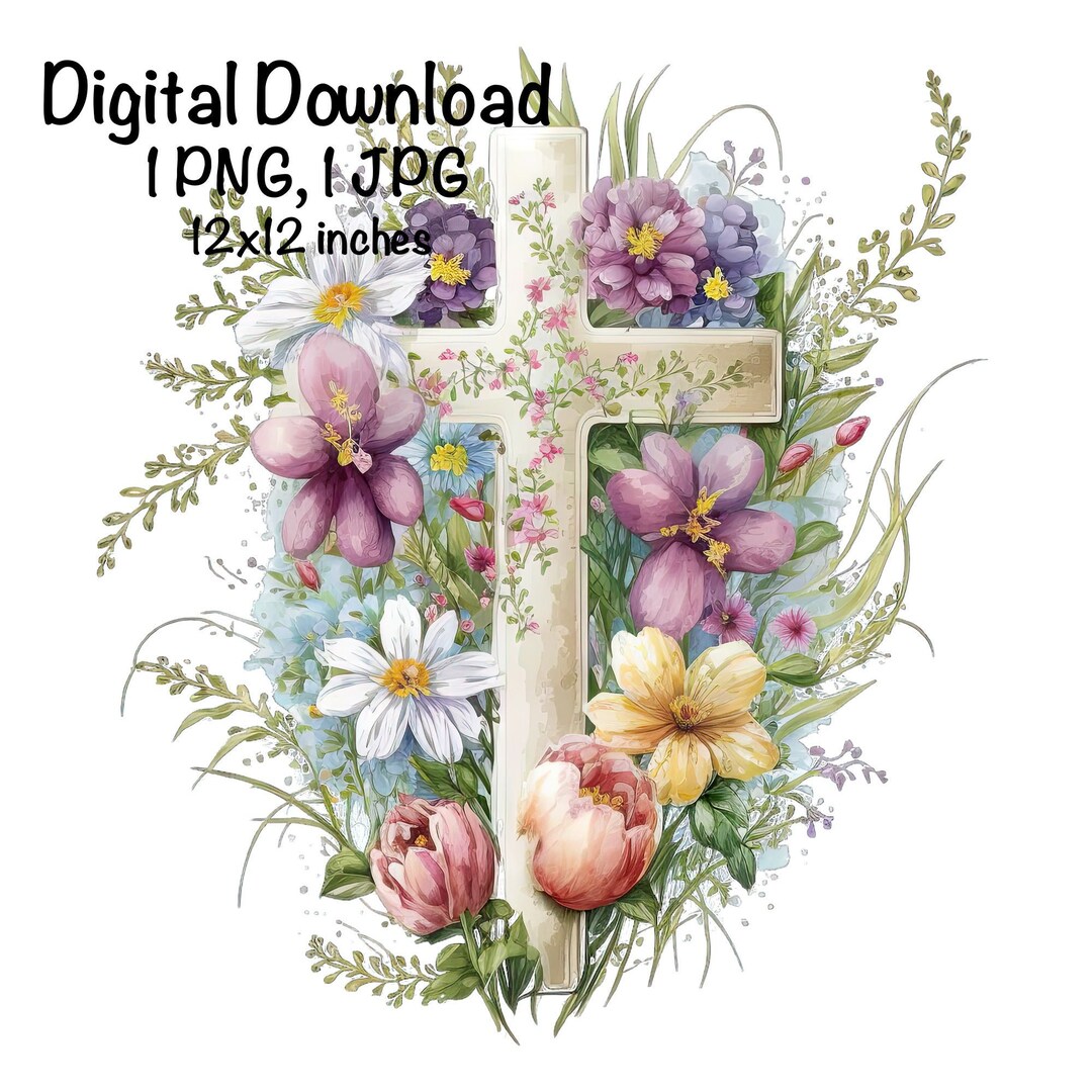 Easter Cross Watercolor Floral Cross Clipart Easter Sublimation Design ...