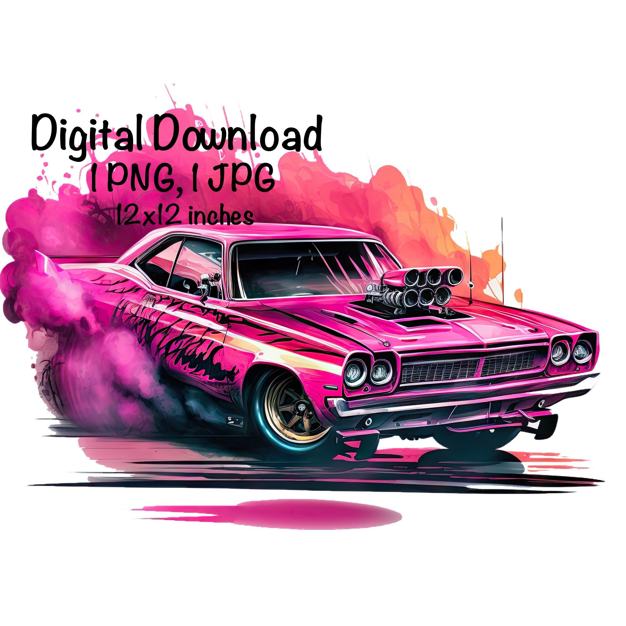 Drag Racing Car Watercolor, Motorsports Pink Drag Race Clipart Off-road ...