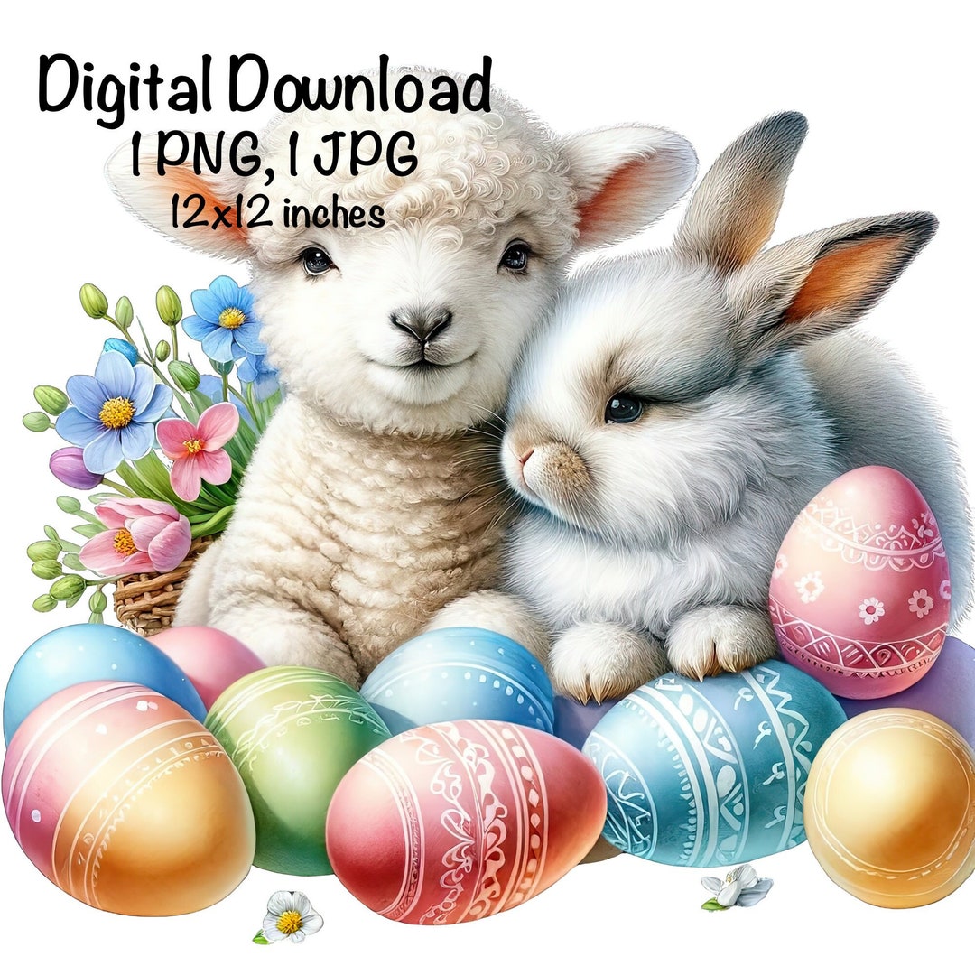 Easter Bunny Sublimation PNG, Bunny Lamb Easter Eggs Farm Rabbit PNG ...