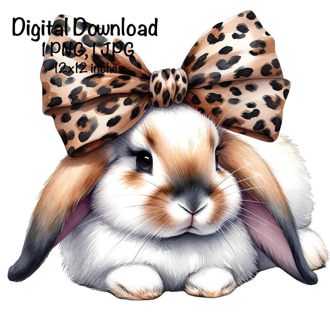 Rabbit Watercolor Clipart Cute Farm Bunny Leopard Bow Baby Rabbit PNG ...