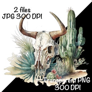 Cowboy Western Cow Skull Watercolor, Country Cowboy Clipart PNG ...