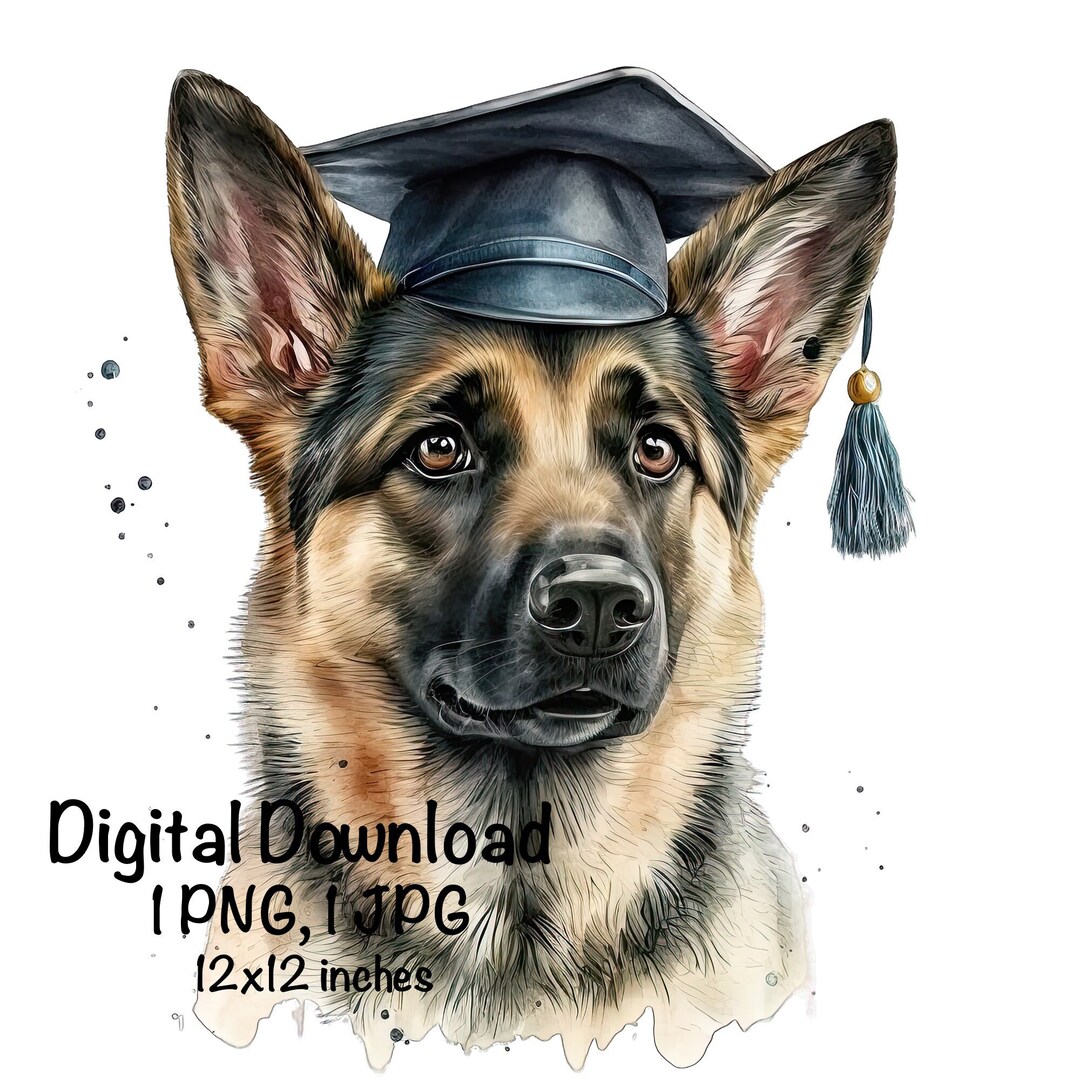 German Shepherd Dog Watercolor Clipart Graduation Cute Dog PNG ...
