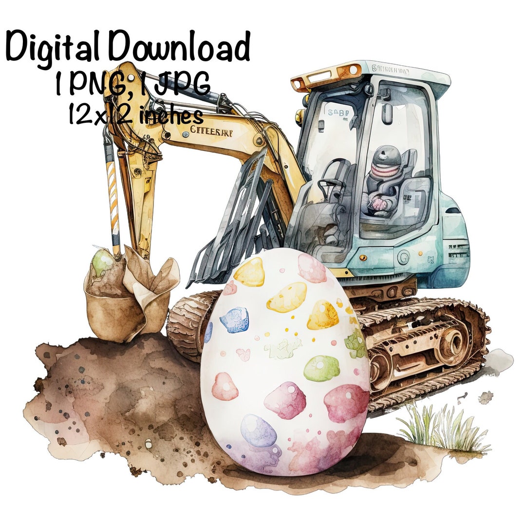 Easter Excavator Watercolor Construction Trucks Boys Clipart Easter ...