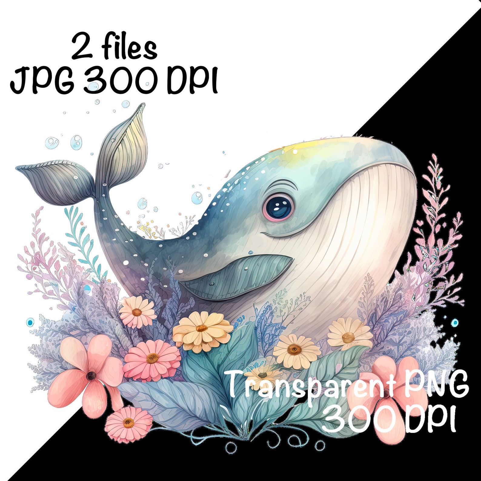 Whale Cute Whale Clipart Ocean Animals Fish Whale PNG Big - Etsy