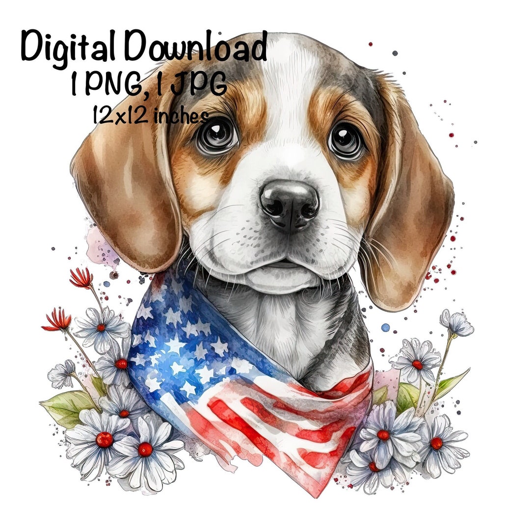 Patriotic Cute Beagle Watercolor Flag Dog Clipart American Cute Dog ...