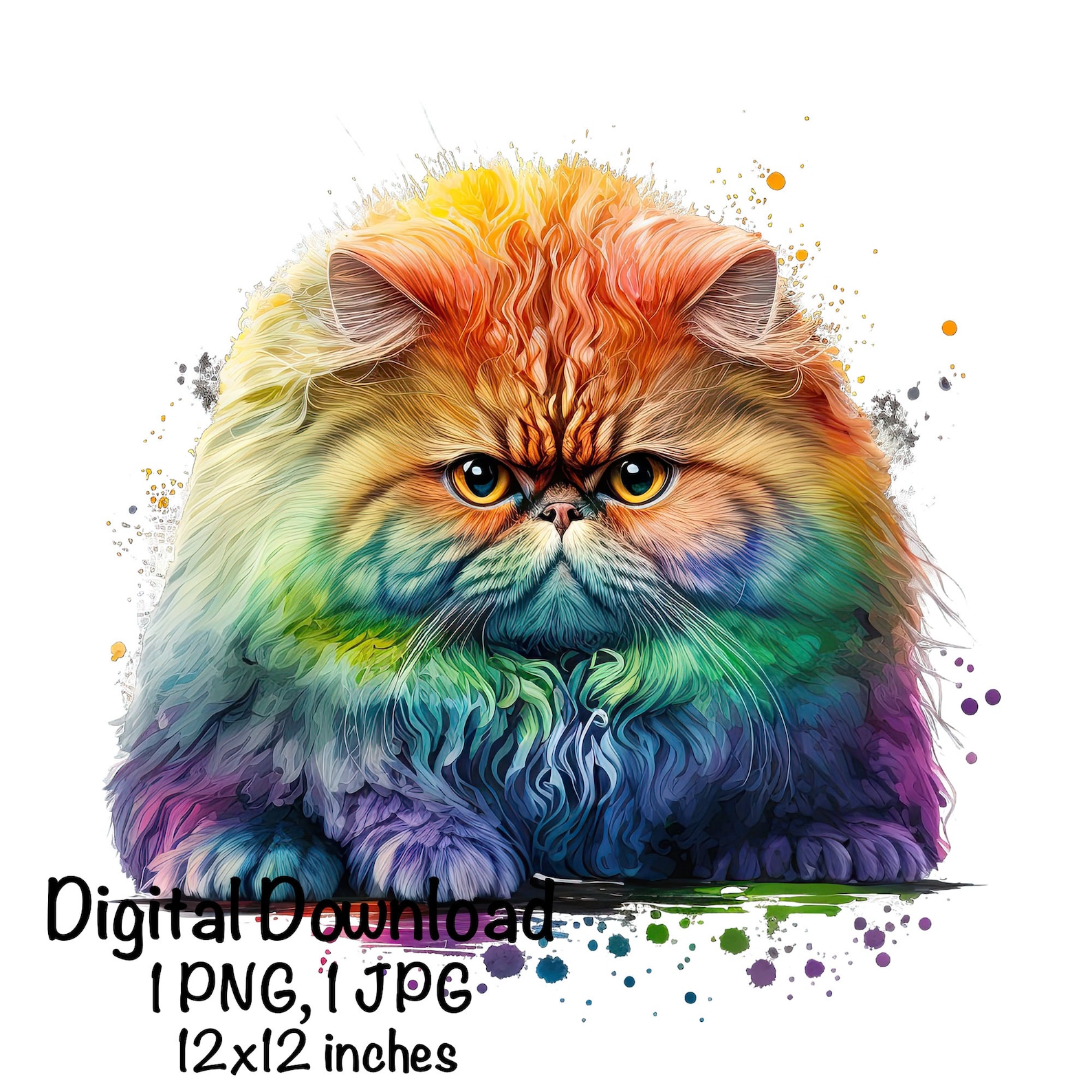 Cute Persian Cat Rainbow Colors Watercolor Cute Cat Clipart - Etsy
