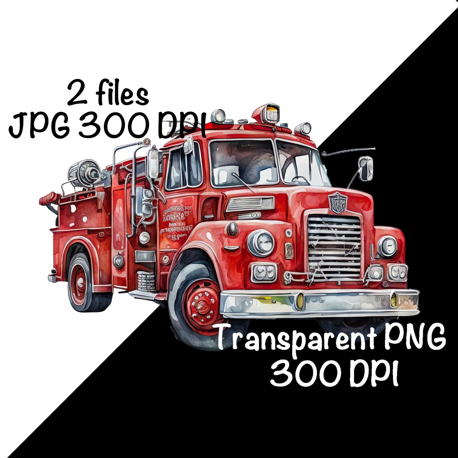 Fire Truck Watercolor Fire Engine Boy Clipart Sublimination - Etsy