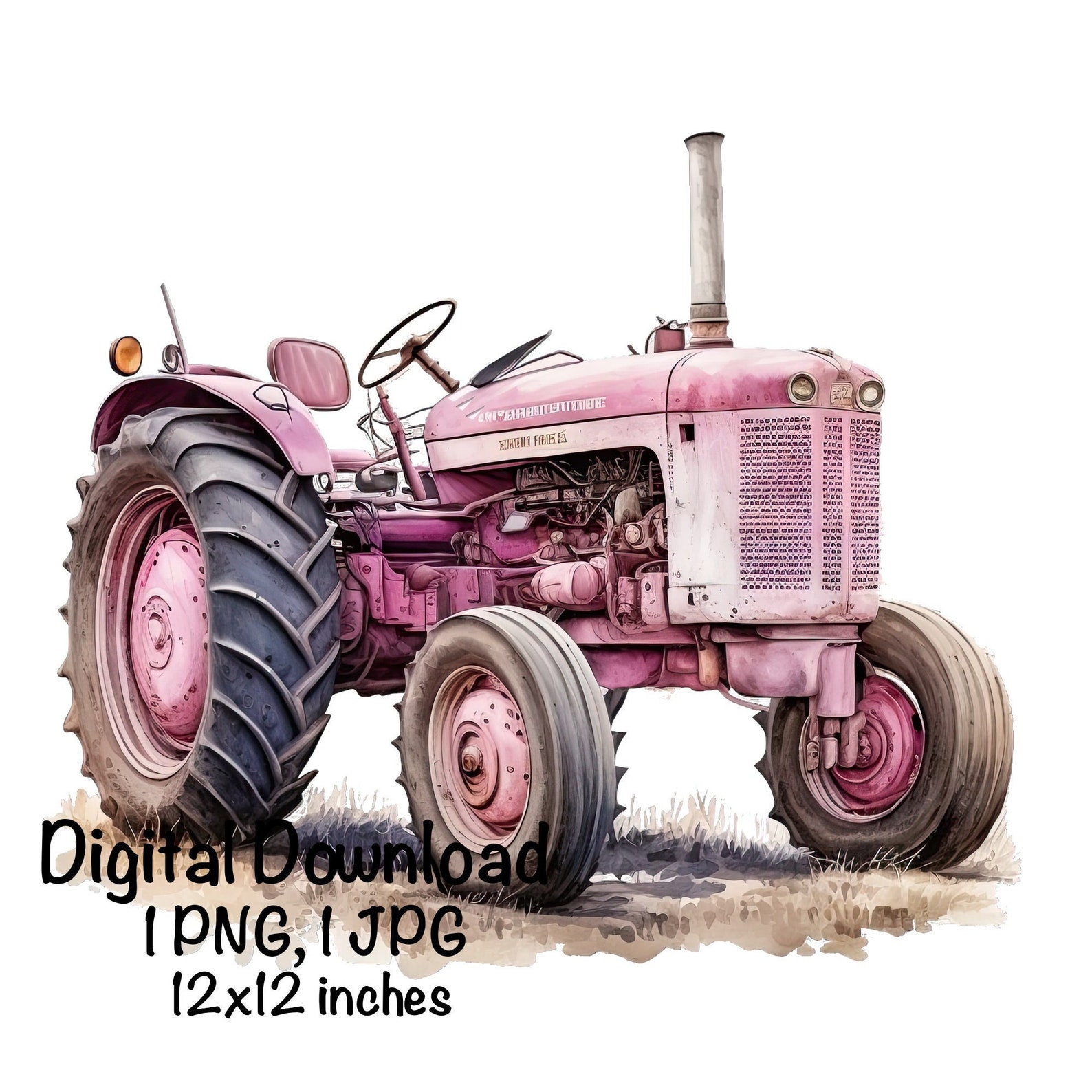 Pink Farm Tractor Watercolor Farm Tractor Girls Clipart Wall Art Farm ...