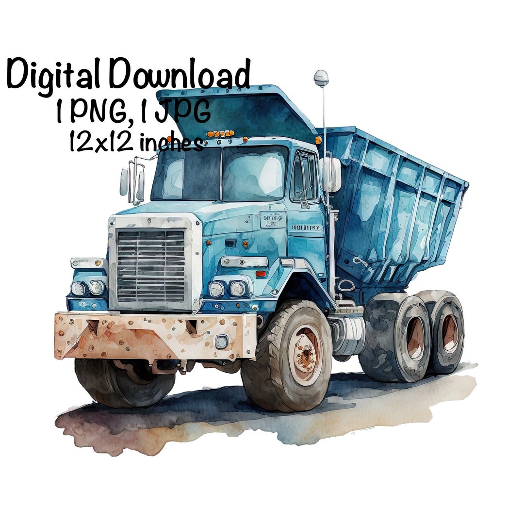 Blue Dump Truck Watercolor, Dump Trucks Boys Clipart Nursery Décor Blue ...