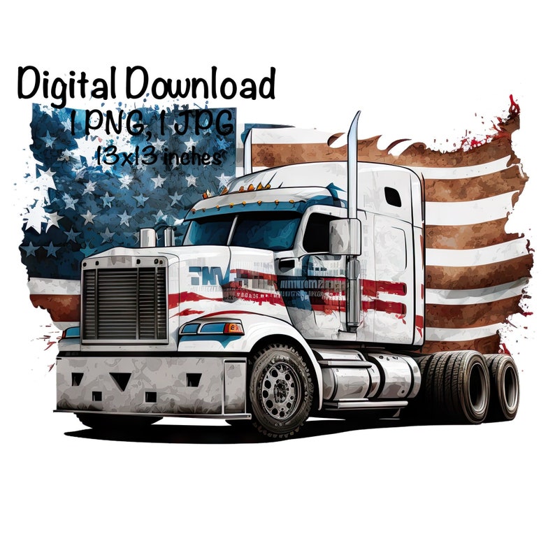 Semi Truck Watercolor Flat Bed US Flag Trucks Boys Clipart - Etsy