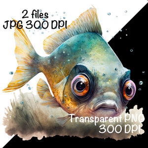 Piranha Fish Watercolor Freshwater Fish Clipart Piraña Fish Swimming ...