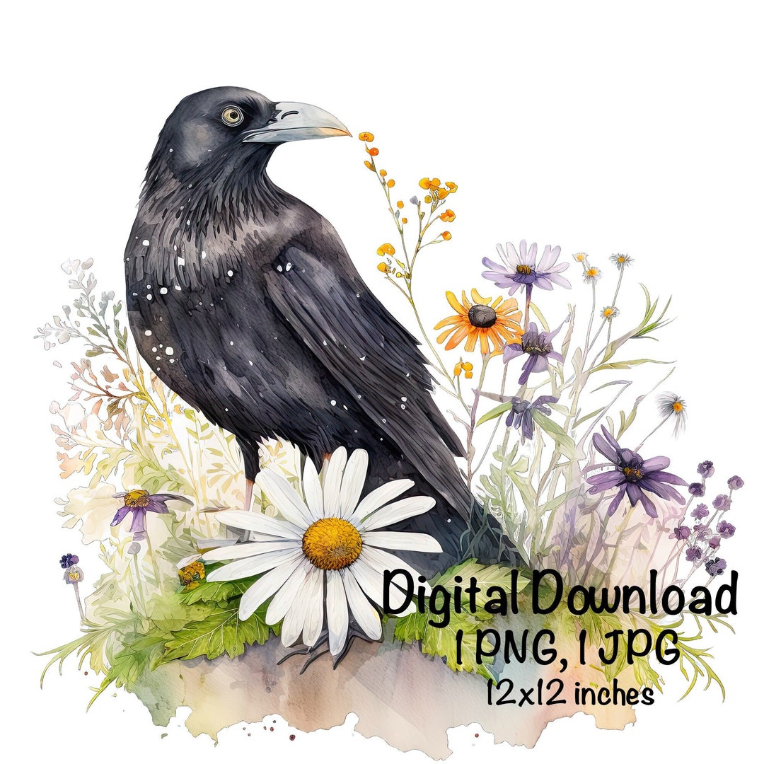 Cute Crow Flowers Watercolor Clipart Crow Spring Bird Flowers PNG ...