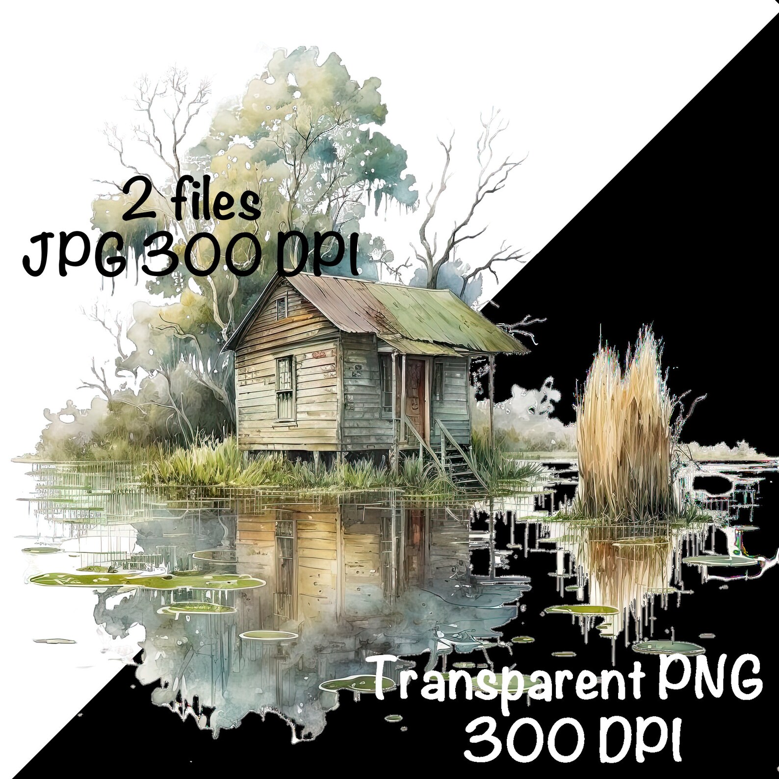 Old Shack on the Bayou Watercolor Swamp Boys Girls Clipart Wall Art ...
