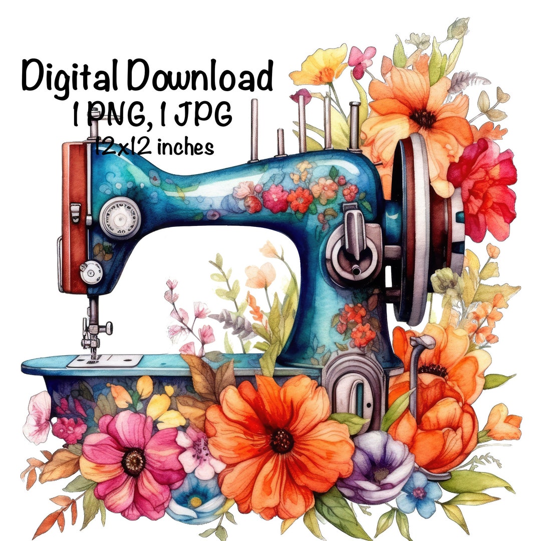 Retro Sewing Machine PNG Classic Sewing Spring Flowers Png Antique ...