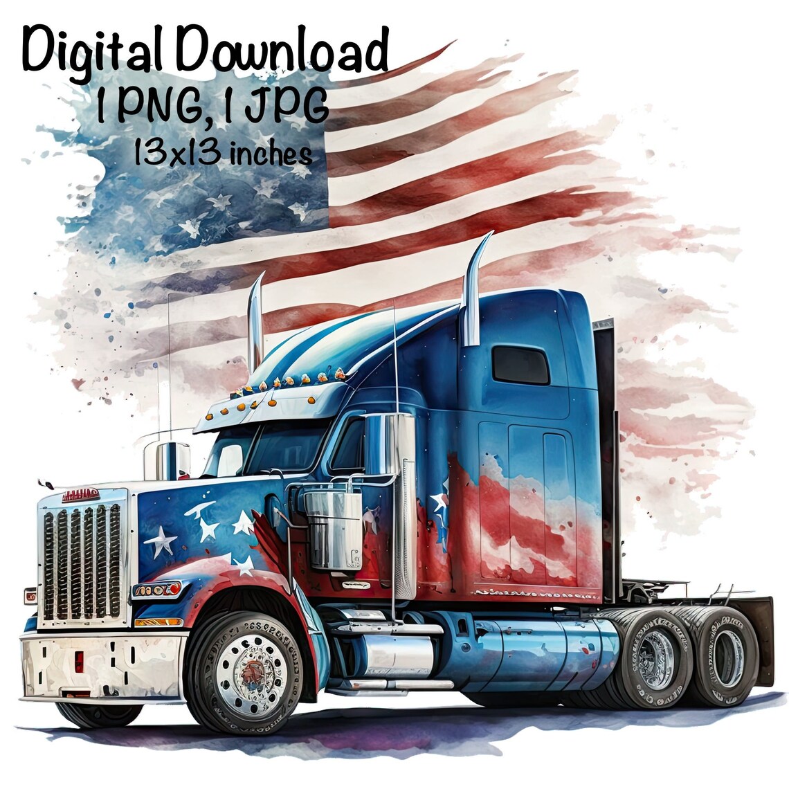 Semi Truck Watercolor Flat Bed US Flag Trucks Boys Clipart - Etsy